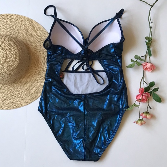 Swim | Shinny Blue Keyhole Onepiece Swimsuit Bathingsuit | Poshmark